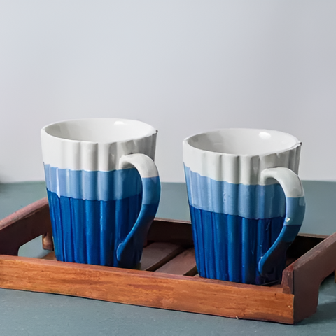 Blue and White Shade Ceramic Ribbed Mug – The Zappy Box