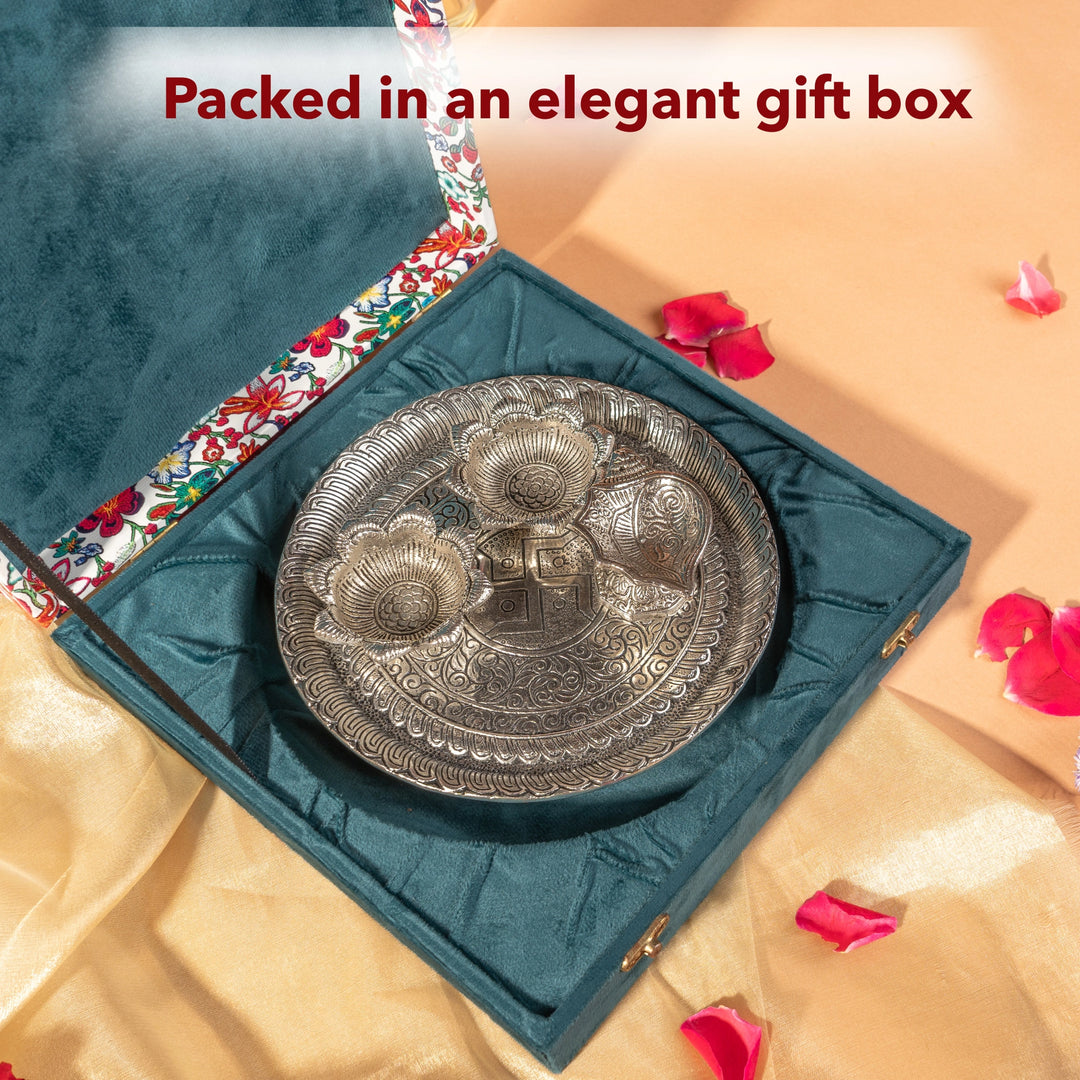 German Silver Swastika Pooja Thali - Sacred Ritual Essentials | The ...