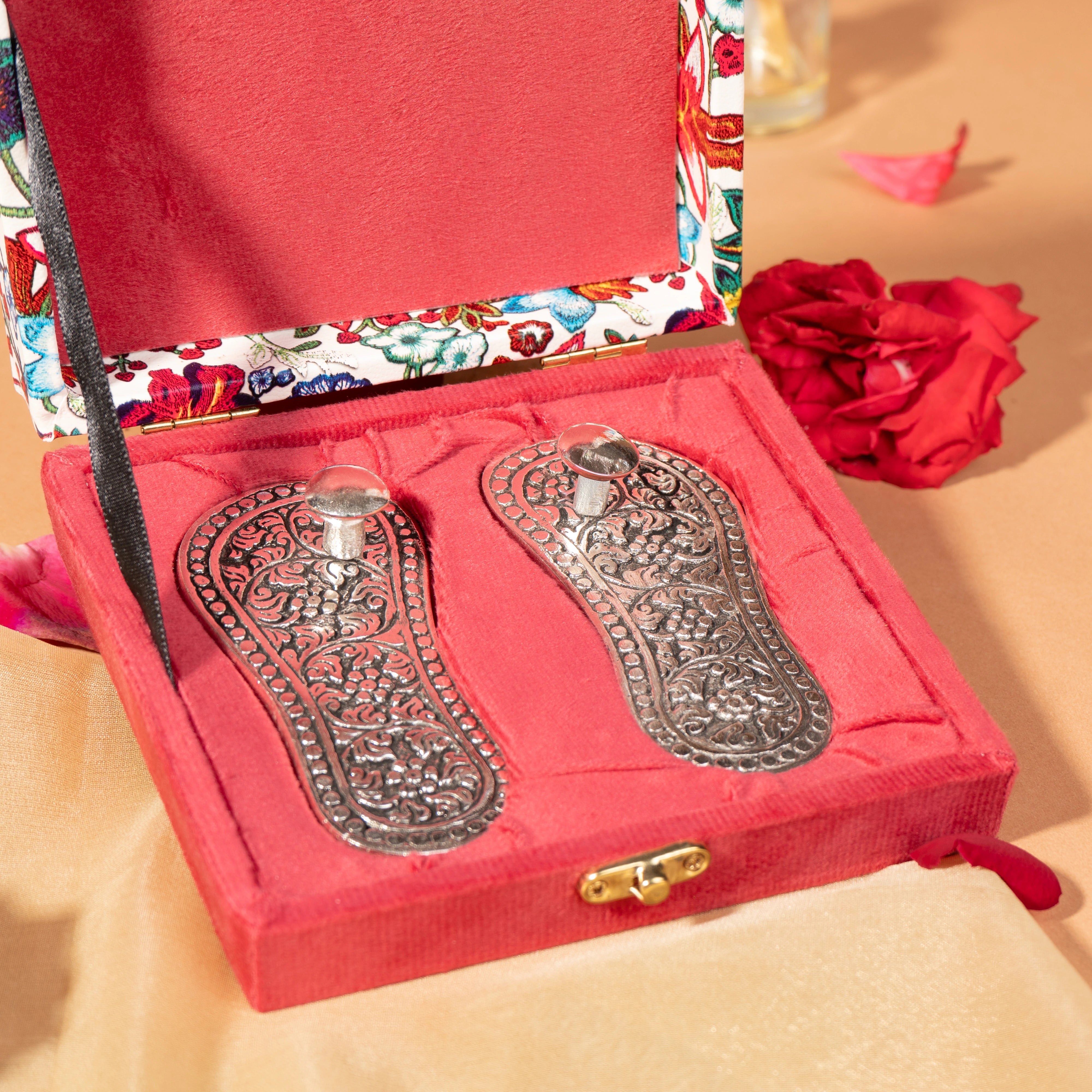 Divine Blessings German Silver Sacred Charan Paduka Set | The Zappy Box