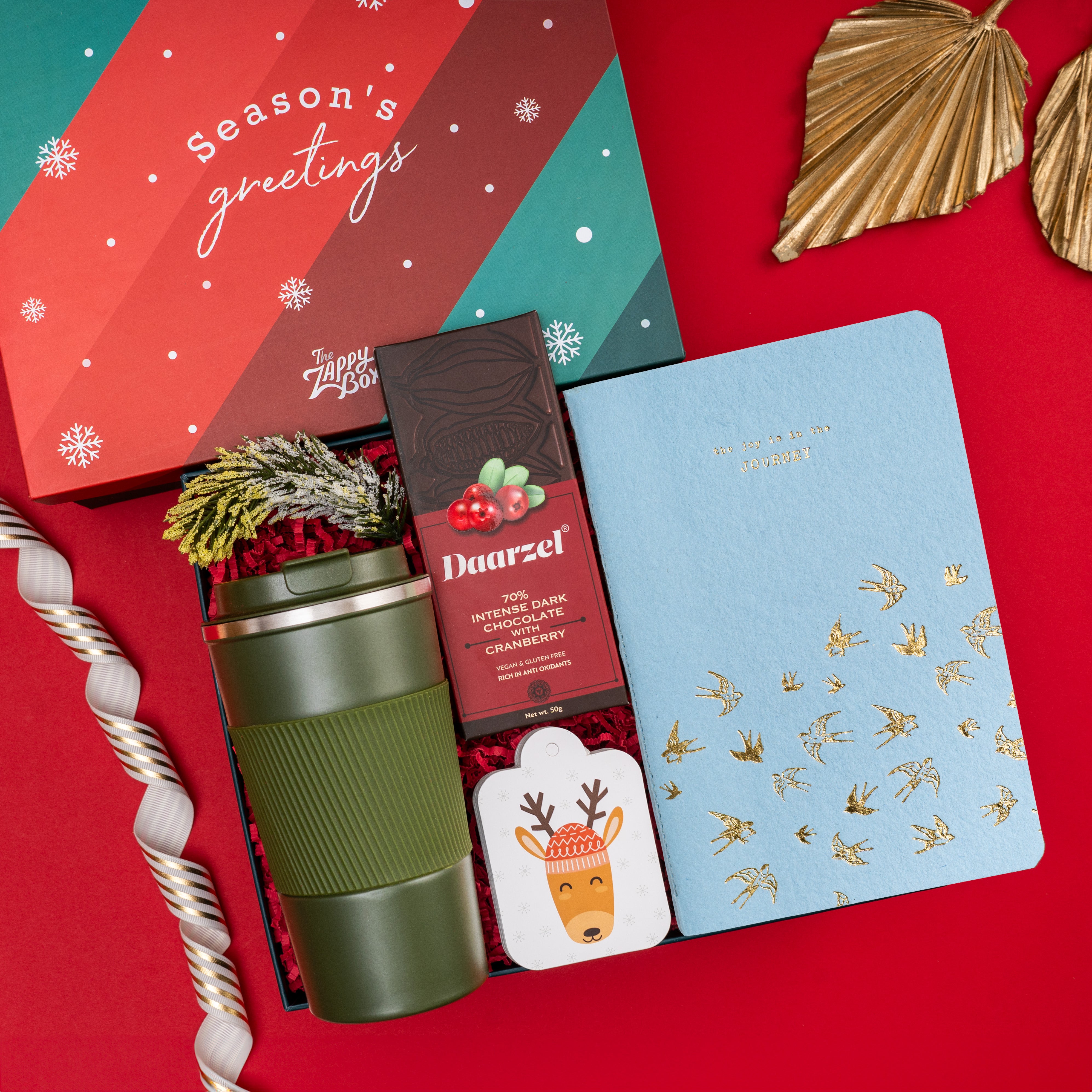 Happy Holidays Gift Hamper | Travel Sipper, Dark Chocolate & More | The ...