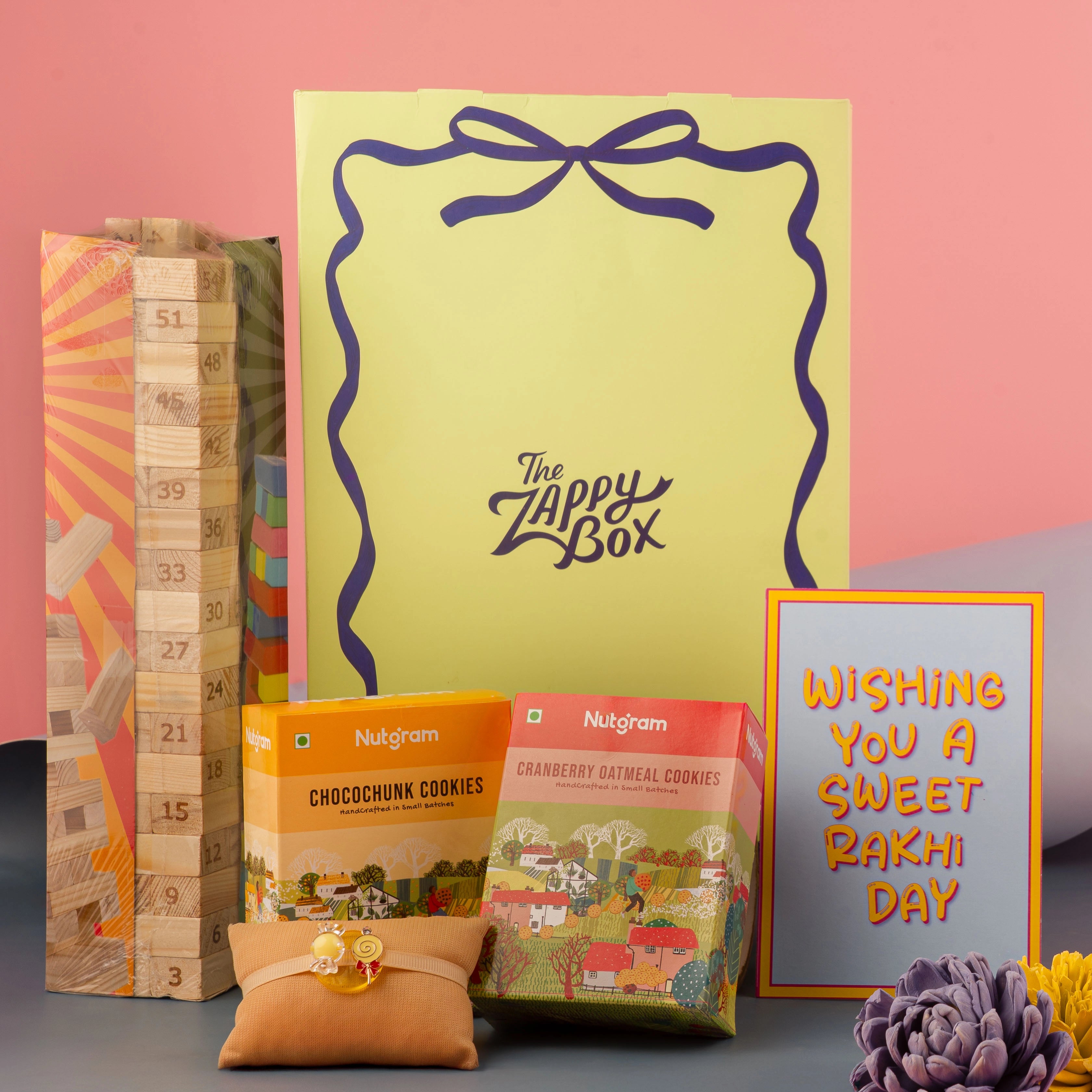 Jenga Rakhi Snack Pack with Treats & Kids Rakhi | The Zappy Box