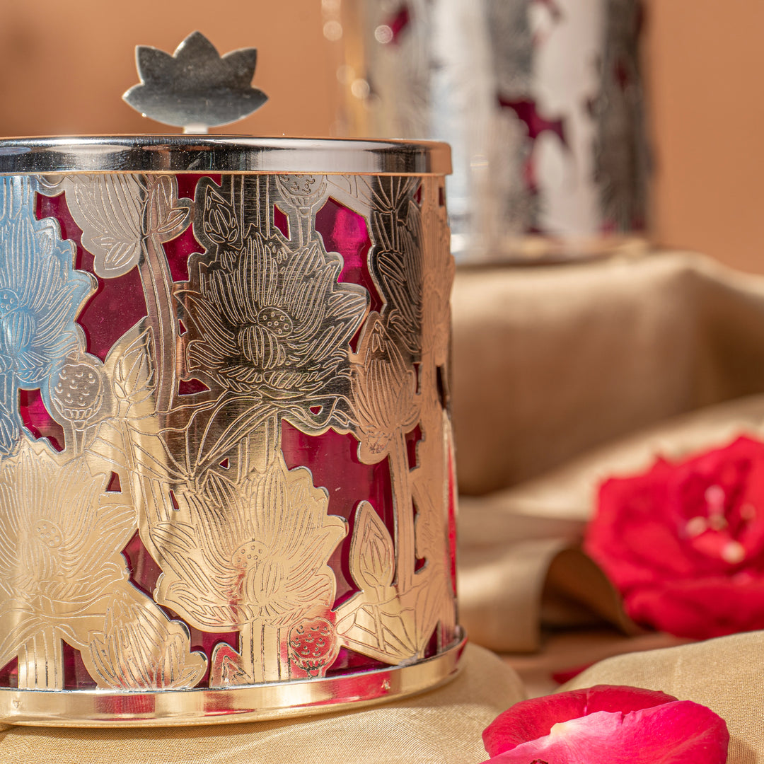 Pink Hue Lotus Metal Jar - Elegant Lotus-Inspired Homeware | The Zappy Box