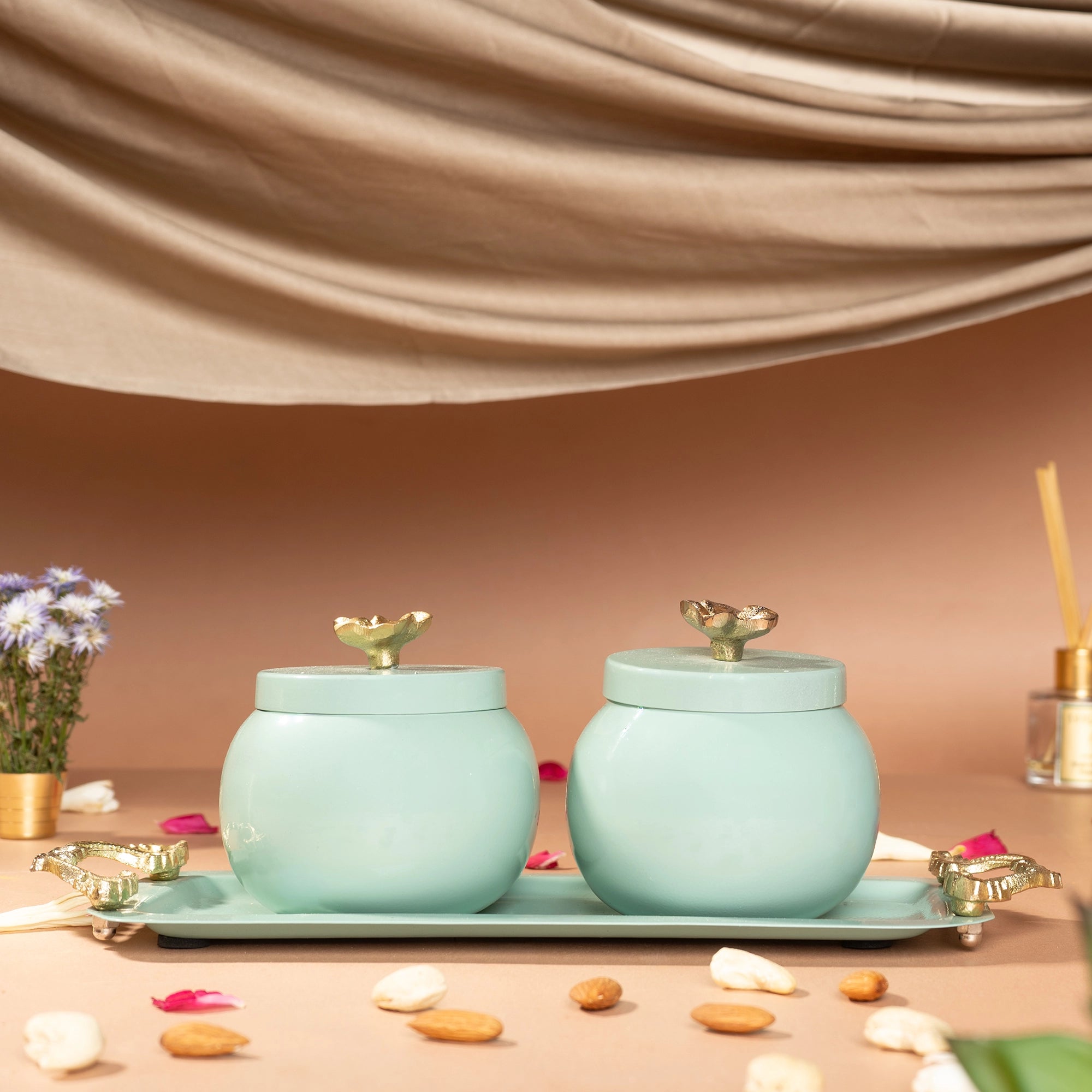 Turquoise Elegance Dryfruit Jar Set - Premium Gift Tray Set | The Zappy Box