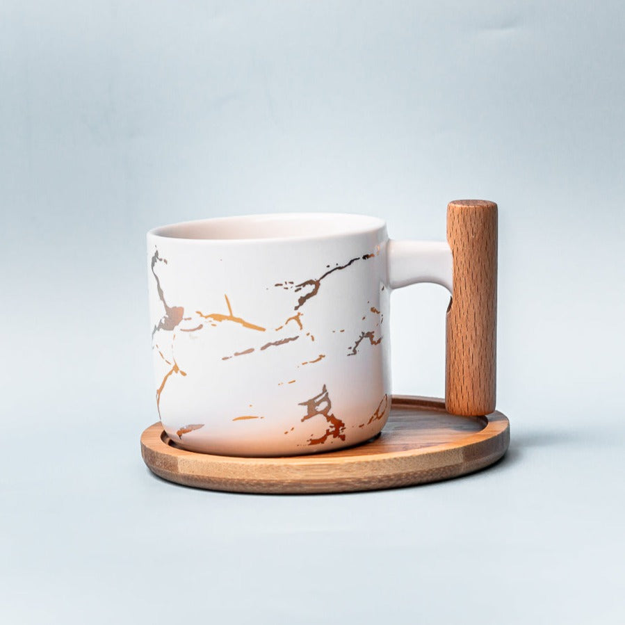 White Marble Cup and Saucer Set - Elegant Textured Mug | The Zappy Box
